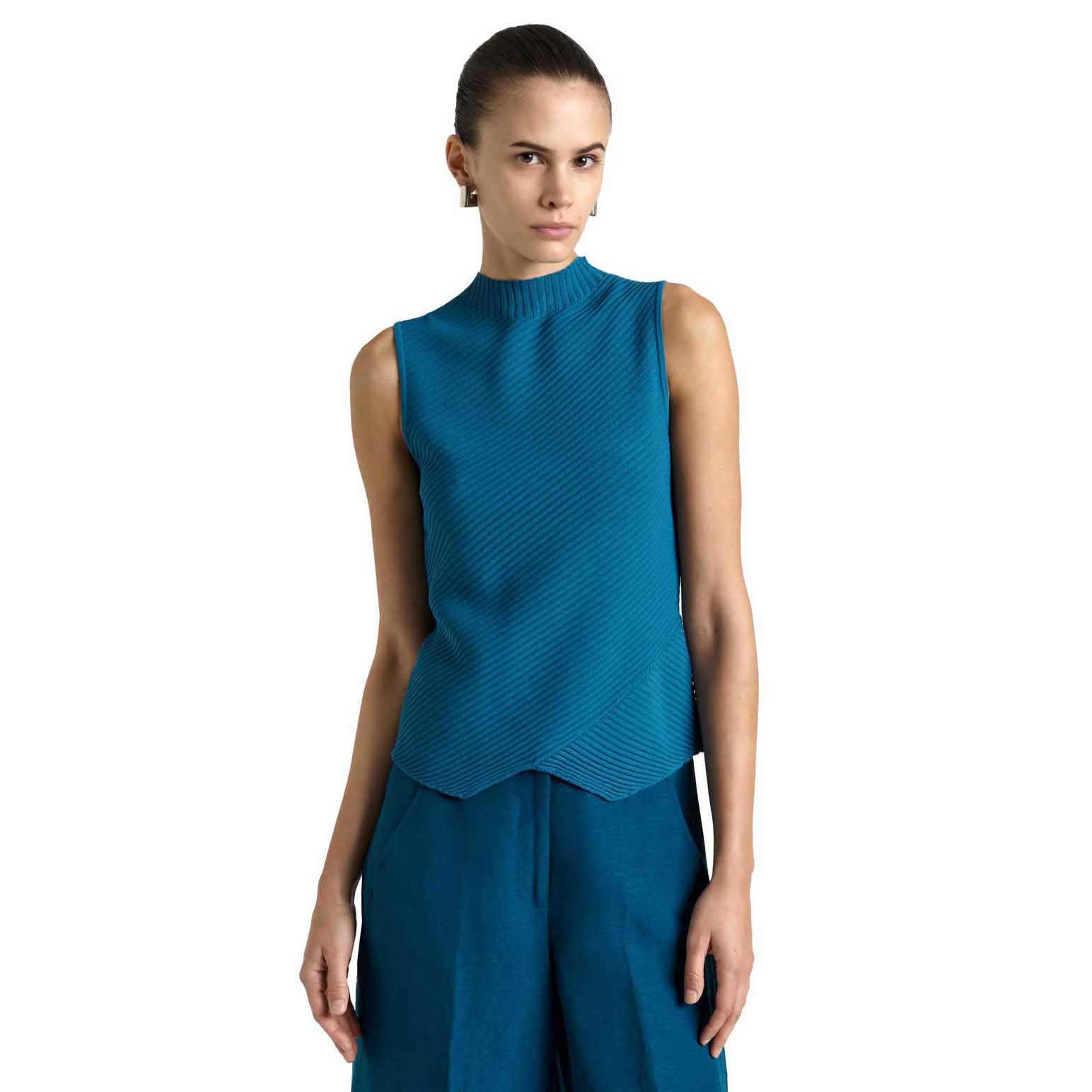 Cue Teal Diagonal Ribbed Knit Tank | Ballantynes Department Store