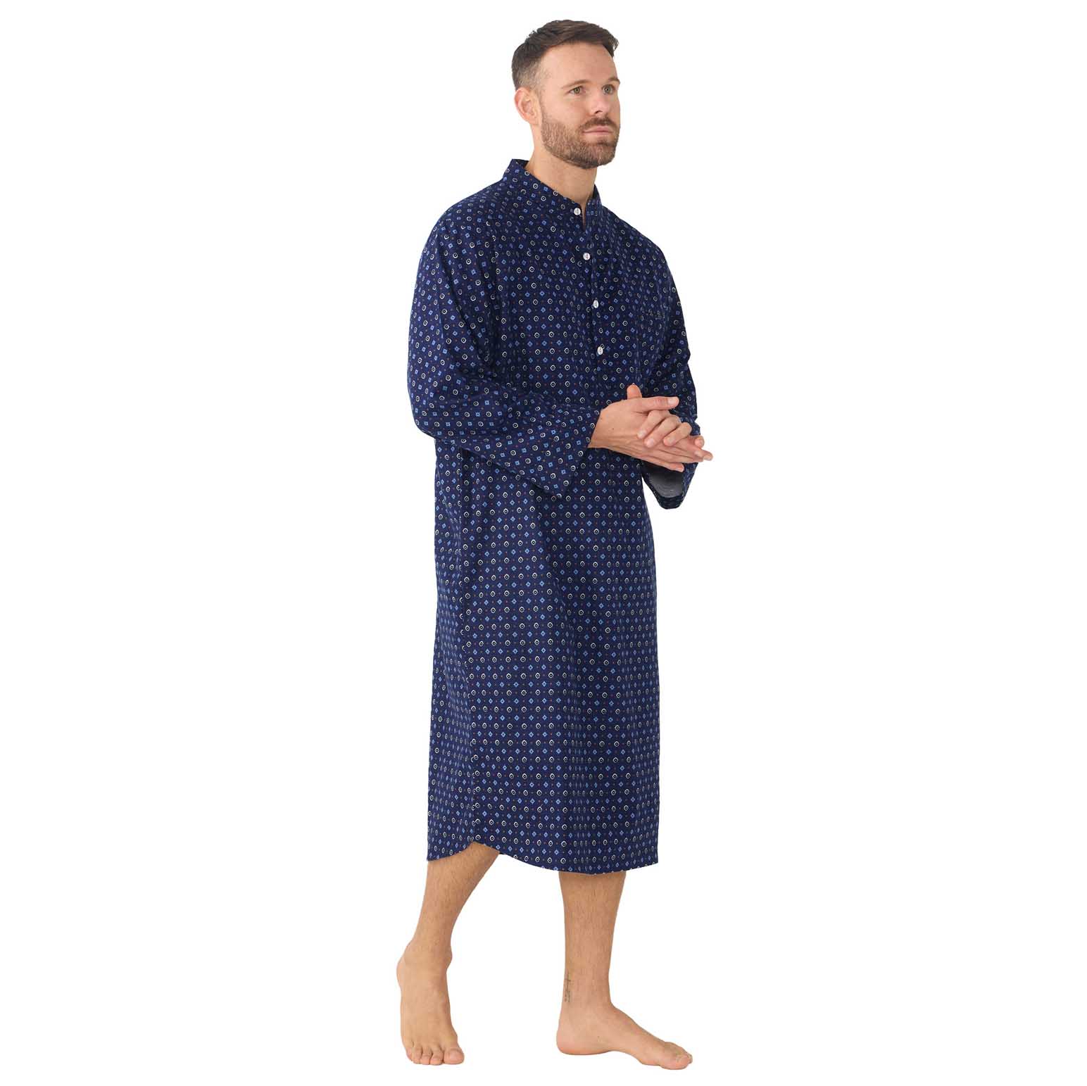 Contare Country Flannelette Neru Collar Long Sleeve Nightshirt ...
